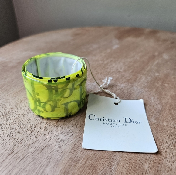 Dior | Jewelry | Christian Dior Yellow Logo Slap Bracelet | Poshmark